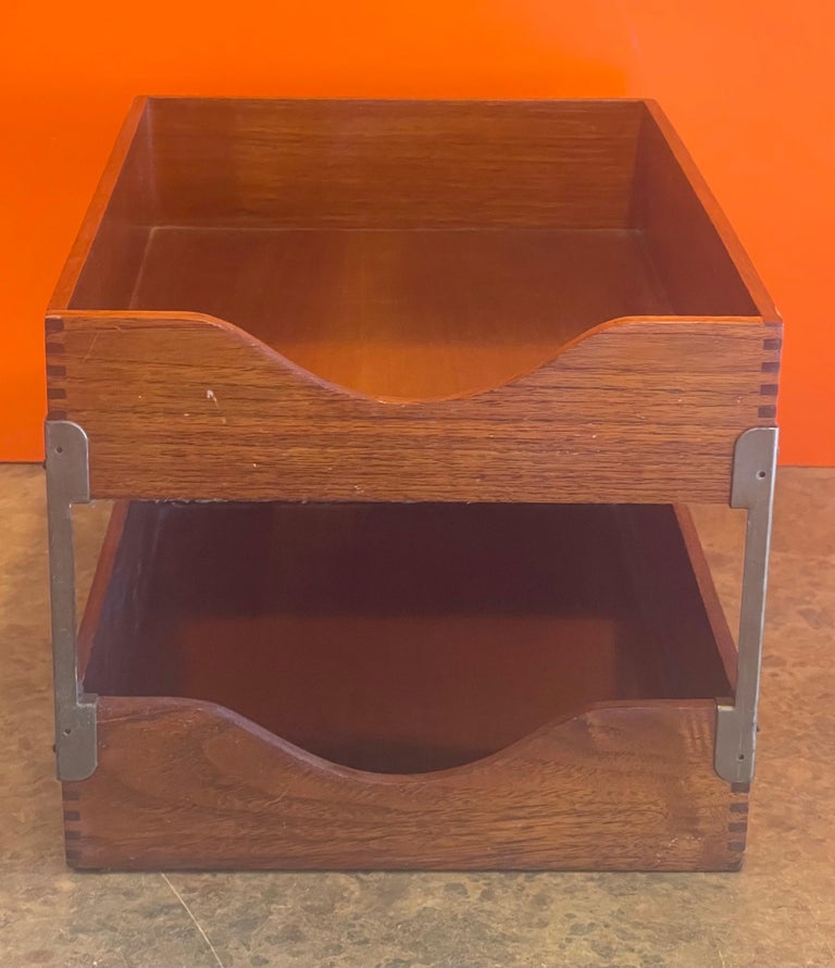 Mcm Wood and Brass Double Letter Tray at 1stDibs