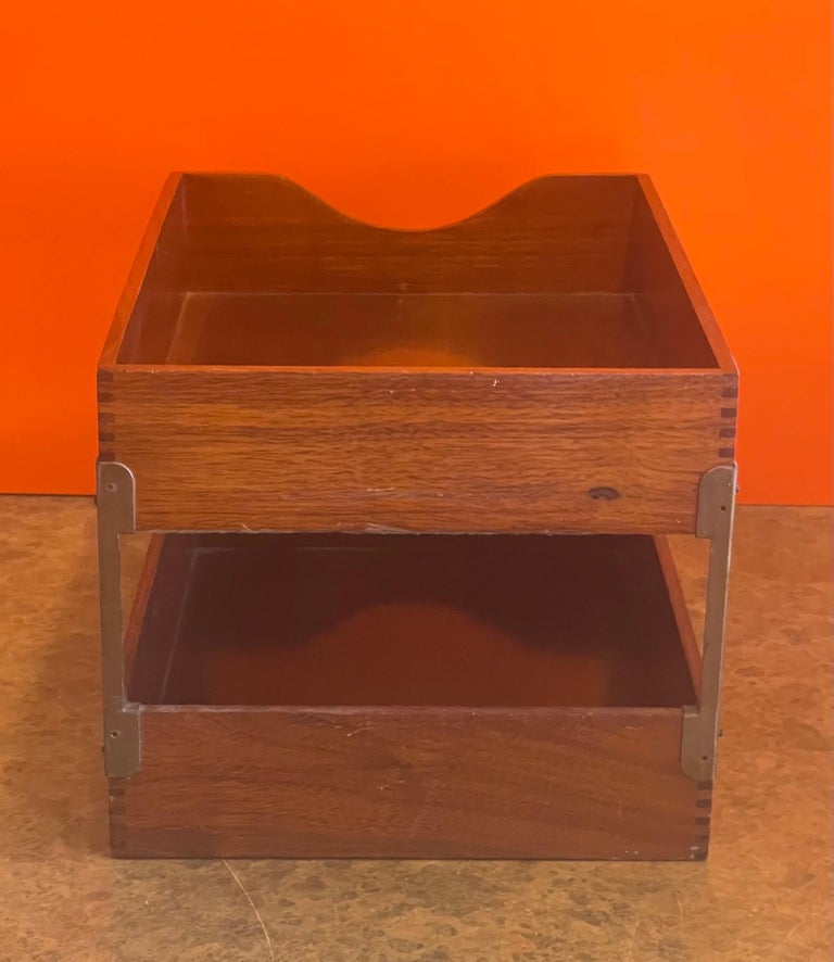 Mcm Wood and Brass Double Letter Tray at 1stDibs