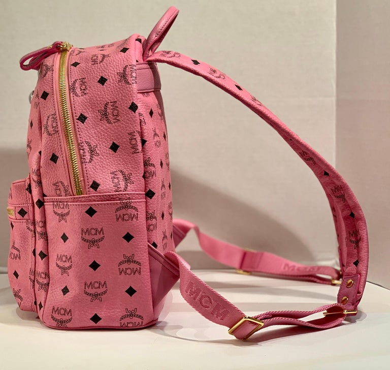 MCM Worldwide Medium Stark Backpack Pink and Black Visetos with Gold ...
