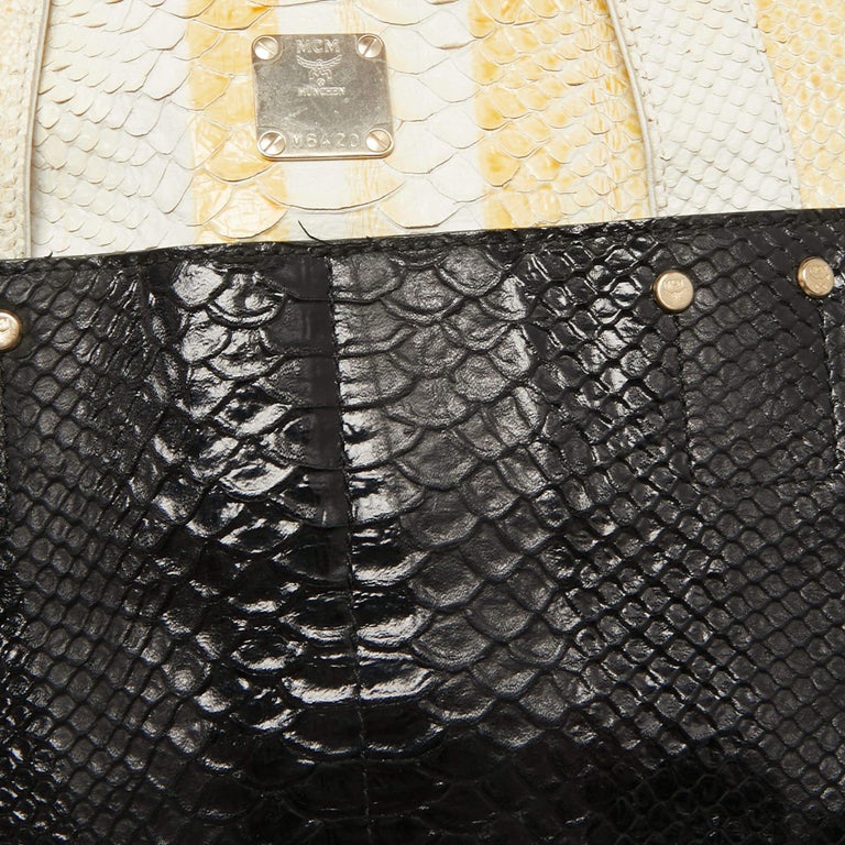 MCM Yellow/Black Python Embossed Leather Zip Tote For Sale at 1stDibs