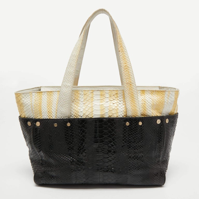 MCM Yellow/Black Python Embossed Leather Zip Tote For Sale at 1stDibs