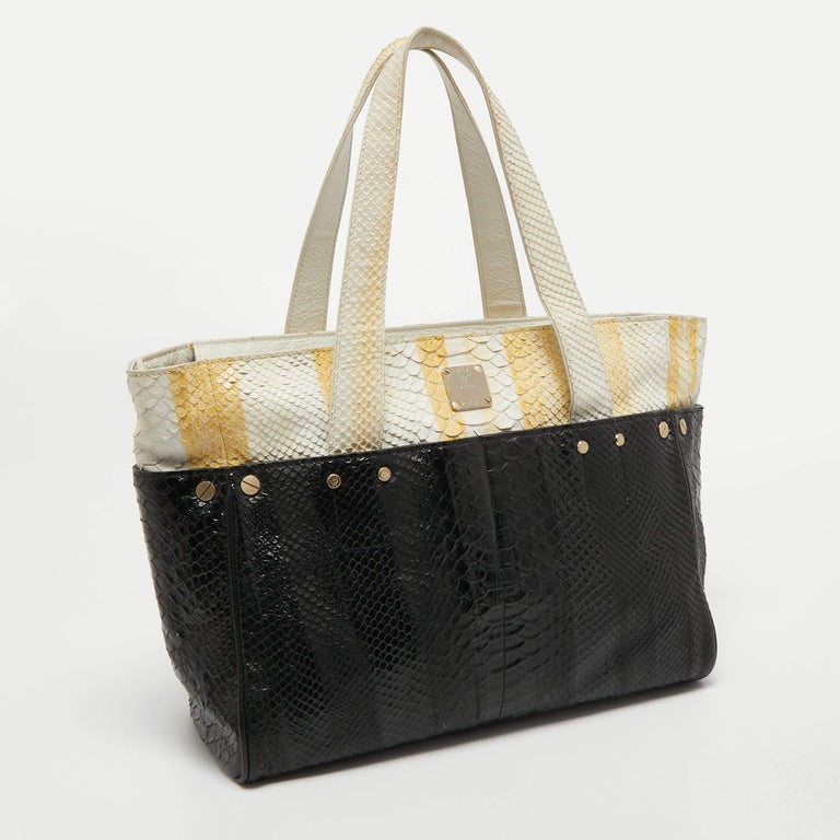 MCM Yellow/Black Python Embossed Leather Zip Tote For Sale at 1stDibs