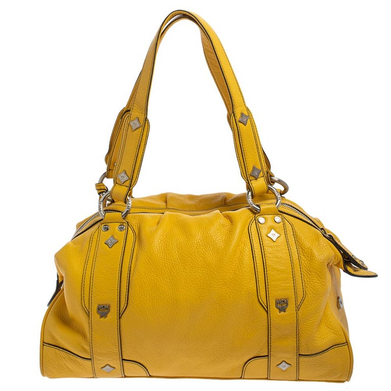 MCM Yellow Leather Tassel Satchel at 1stDibs