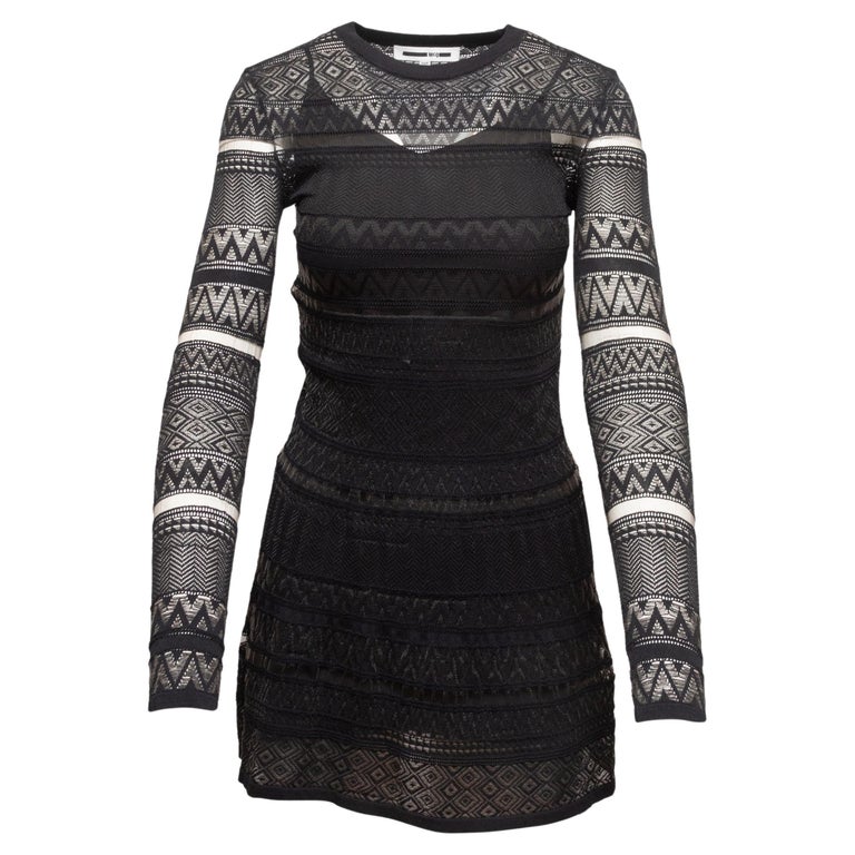 McQ Alexander McQueen Black Open Knit Mini Dress For Sale at 1stDibs