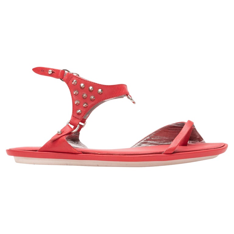 McQ Alexander McQueen Red Studded Sandals For Sale at 1stDibs