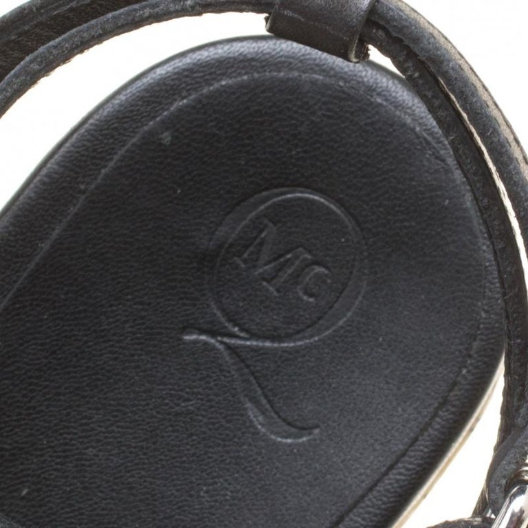 McQ by Alexander McQueen Black Leather Wooden Platform Ankle Wrap ...