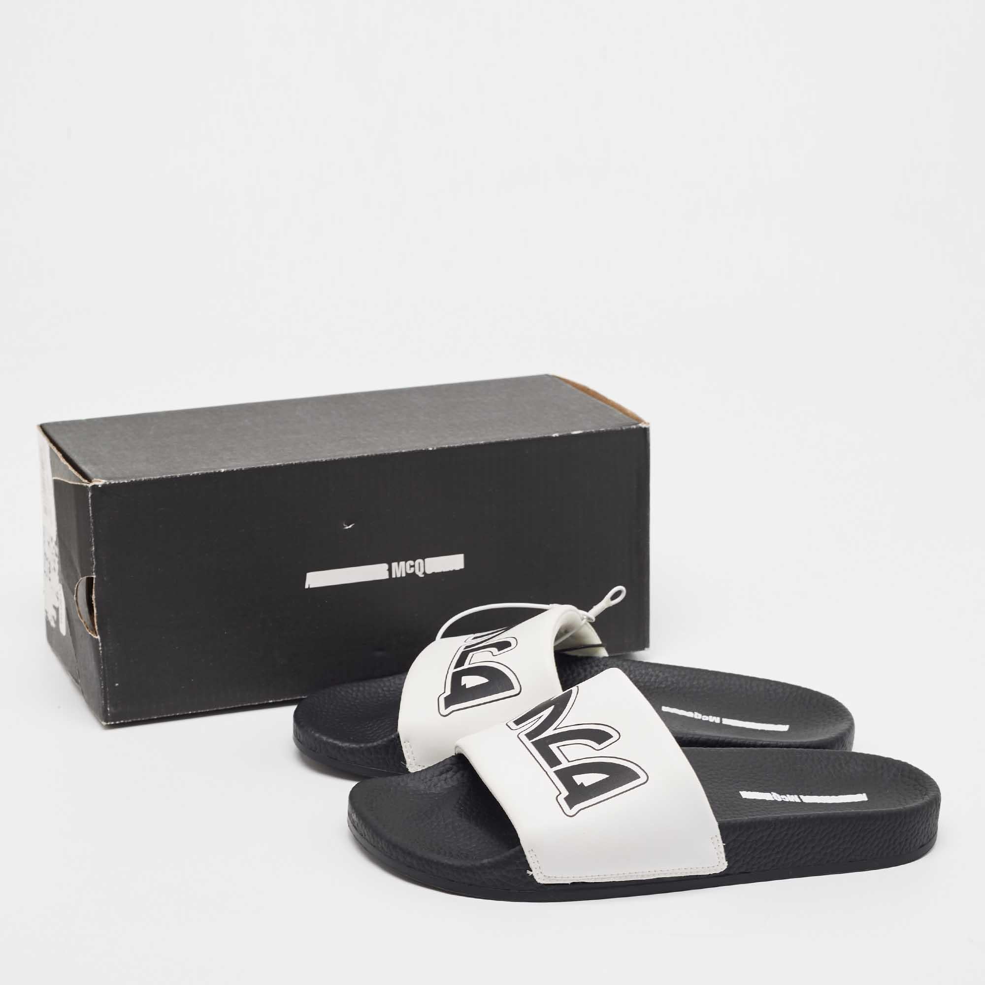 McQ by Alexander McQueen White Faux Leather Logo Pool Slides Size 40 ...