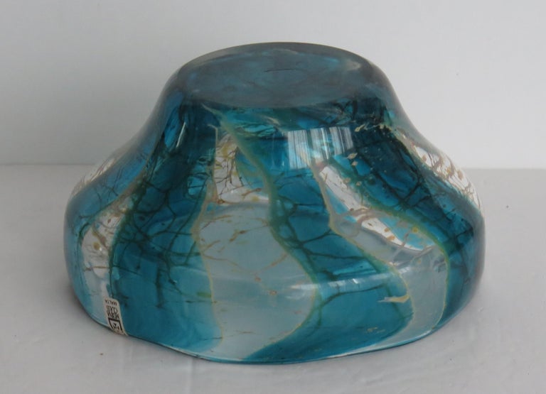 Mdina Maltese Glass Bowl in Crystal Blue Stripe Pattern, circa 1970s ...