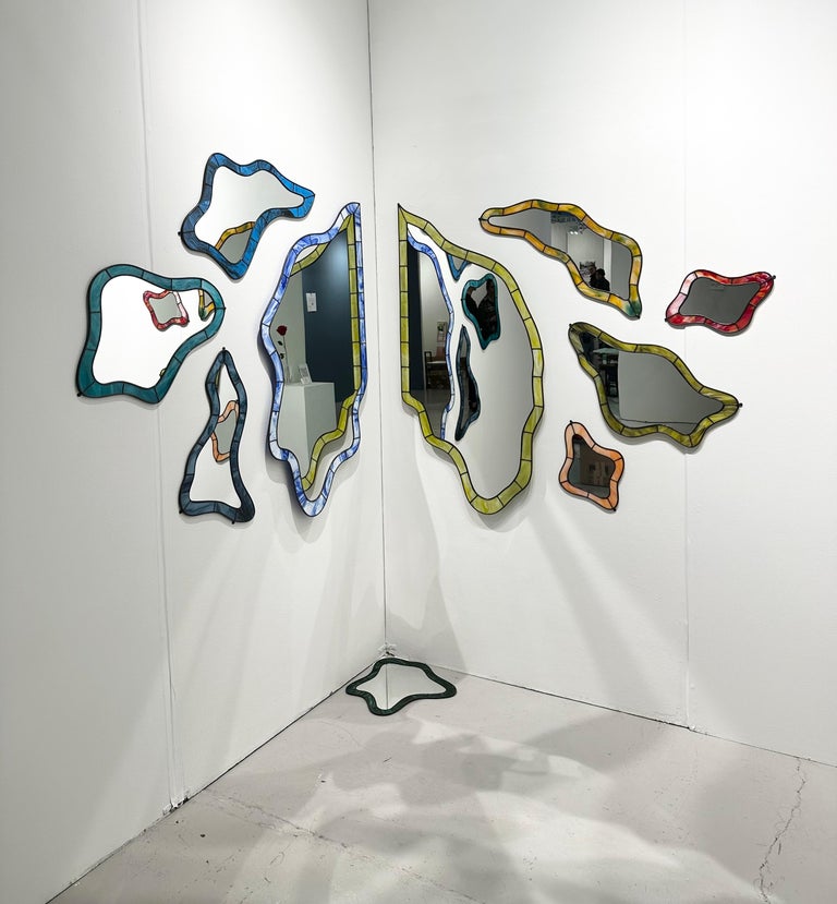 "Me, Myself and I" Stained Glass Mirror Set For Sale at 1stDibs