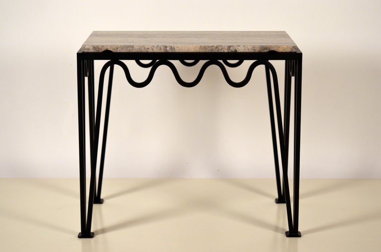 'Méandre' Black Iron and Silver Travertine Side Table by Design Frères ...