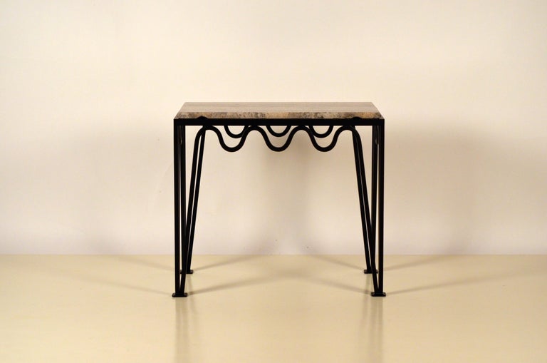 'Méandre' Black Iron and Silver Travertine Side Table by Design Frères ...