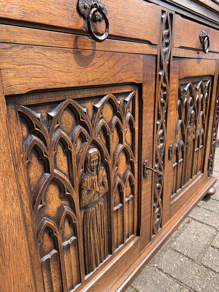 Meaningful Gothic Revival Cabinet / Small Credenza with Praying Nun ...