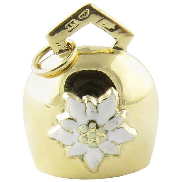 Mechanical 14 Karat Yellow Gold Bell with Edelweiss Flower Charm at 1stDibs