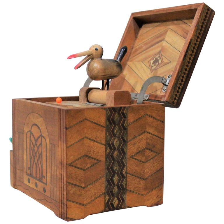 Mechanical Cigarette Dispenser Box with Marquetry Inlay at 1stDibs