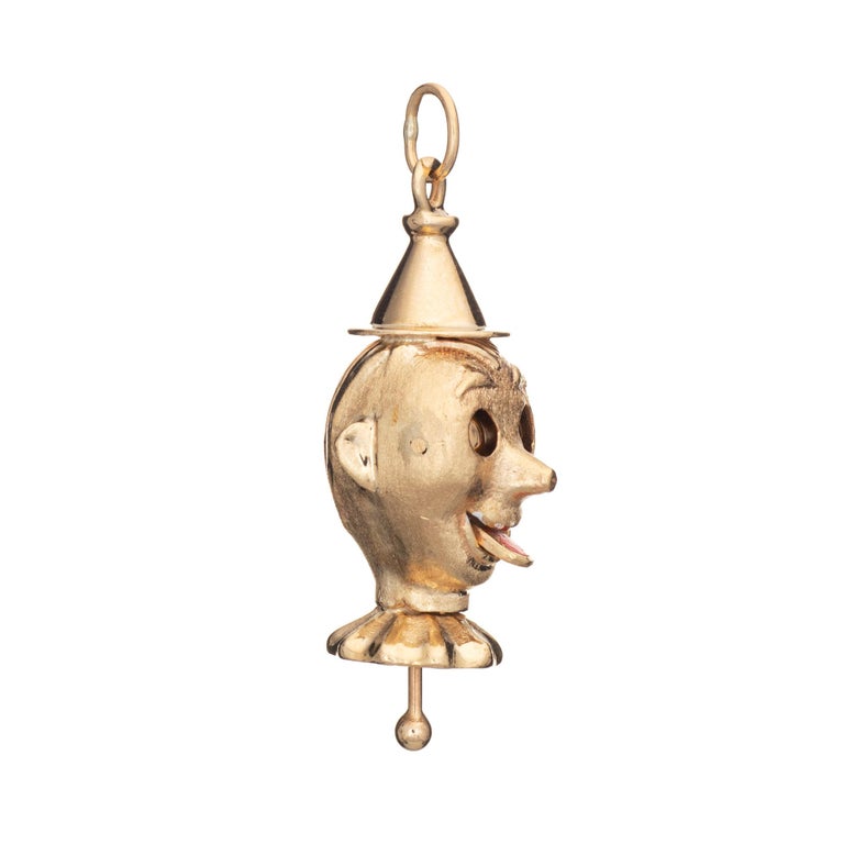 Mechanical Clown Charm Vintage 14k Yellow Gold Enamel Pendant Moveable ...