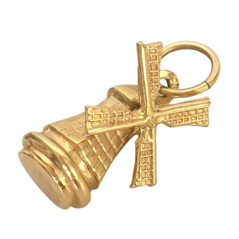 18K Gold Movable Dutch Windmill Charm Pendant at 1stDibs
