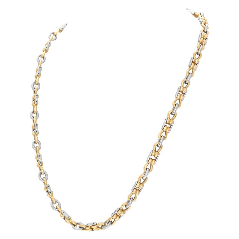 Mechanical Link 18k White and Yellow Gold Chain with Diamond Accents ...