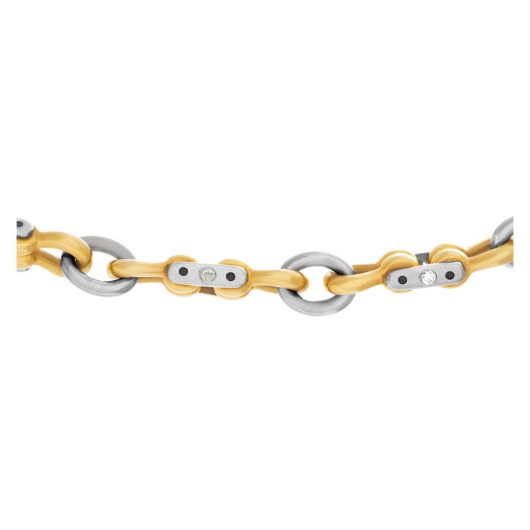 Mechanical Link 18k White and Yellow Gold Chain with Diamond Accents ...