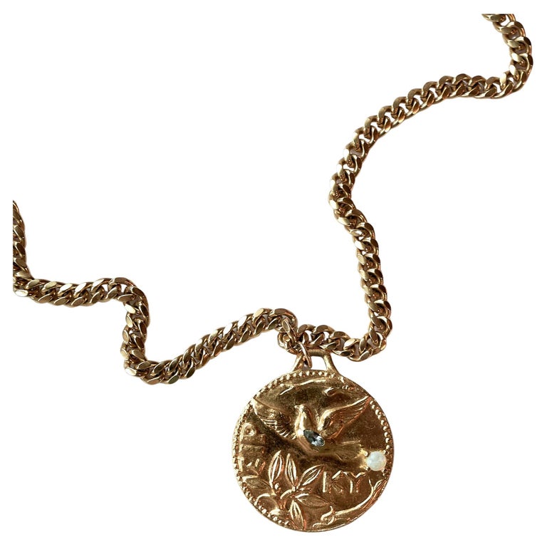 Medal Chain Necklace Dove Aquamarine Marquis Opal J Dauphin For Sale at ...