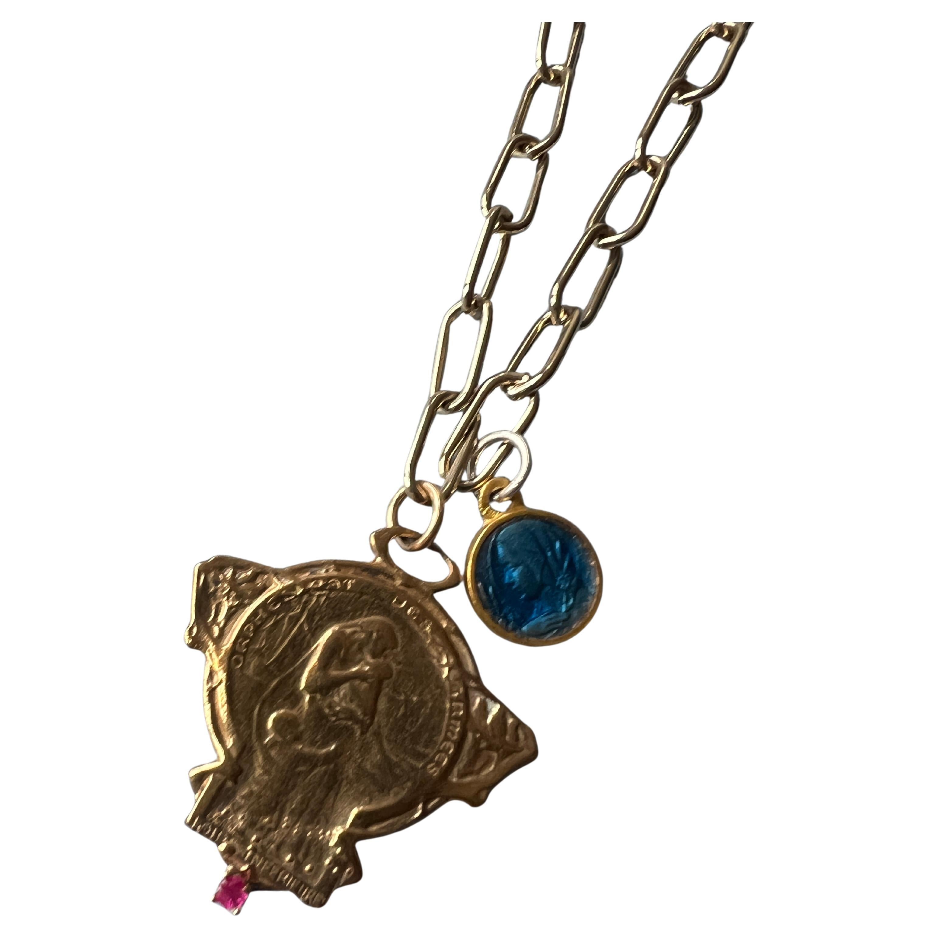Ruby Art Nouveau Medal Silver Necklace Chunky Chain Choker For Sale at ...