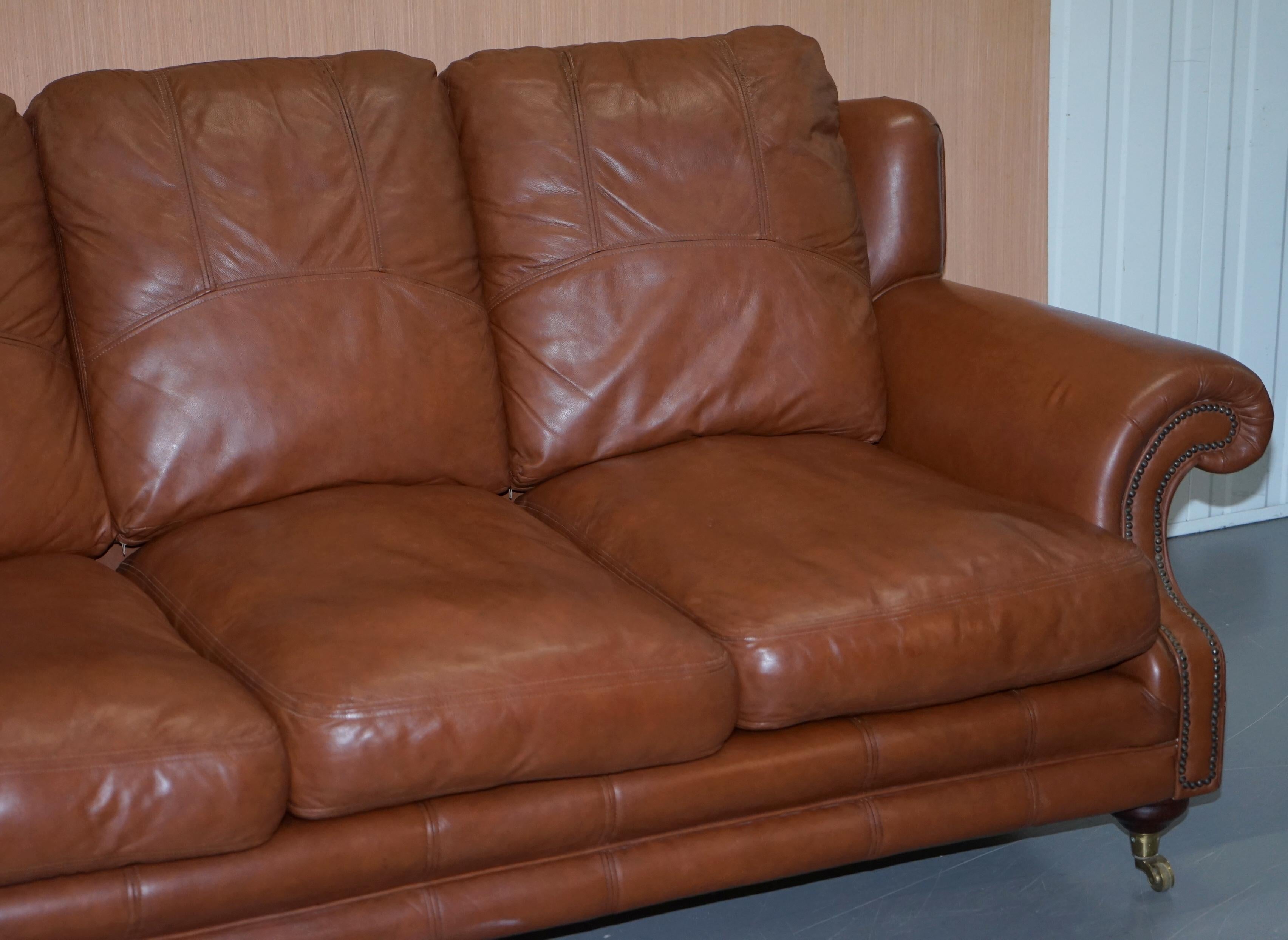 Medallion Upholstery Brown Leather Three-Seat Sofa Part of Large Suite ...