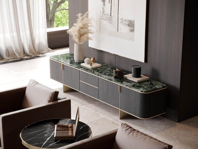 Media Unit with Marble Top and Metallic Detailing For Sale at 1stDibs