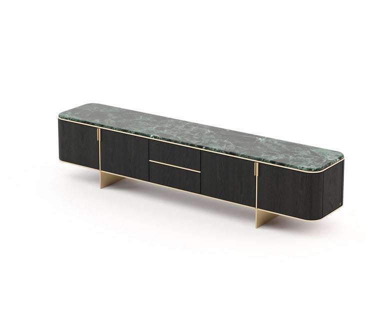 Media Unit with Marble Top and Metallic Detailing For Sale at 1stDibs