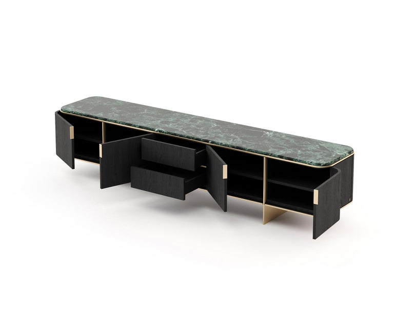 Media Unit with Marble Top and Metallic Detailing For Sale at 1stDibs