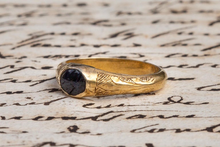 Medieval 14th-15th Century Gold and Sapphire Engraved Amuletic Stirrup ...