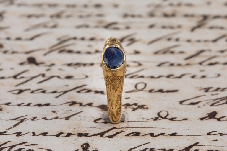Medieval 14th-15th Century Gold and Sapphire Engraved Amuletic Stirrup ...