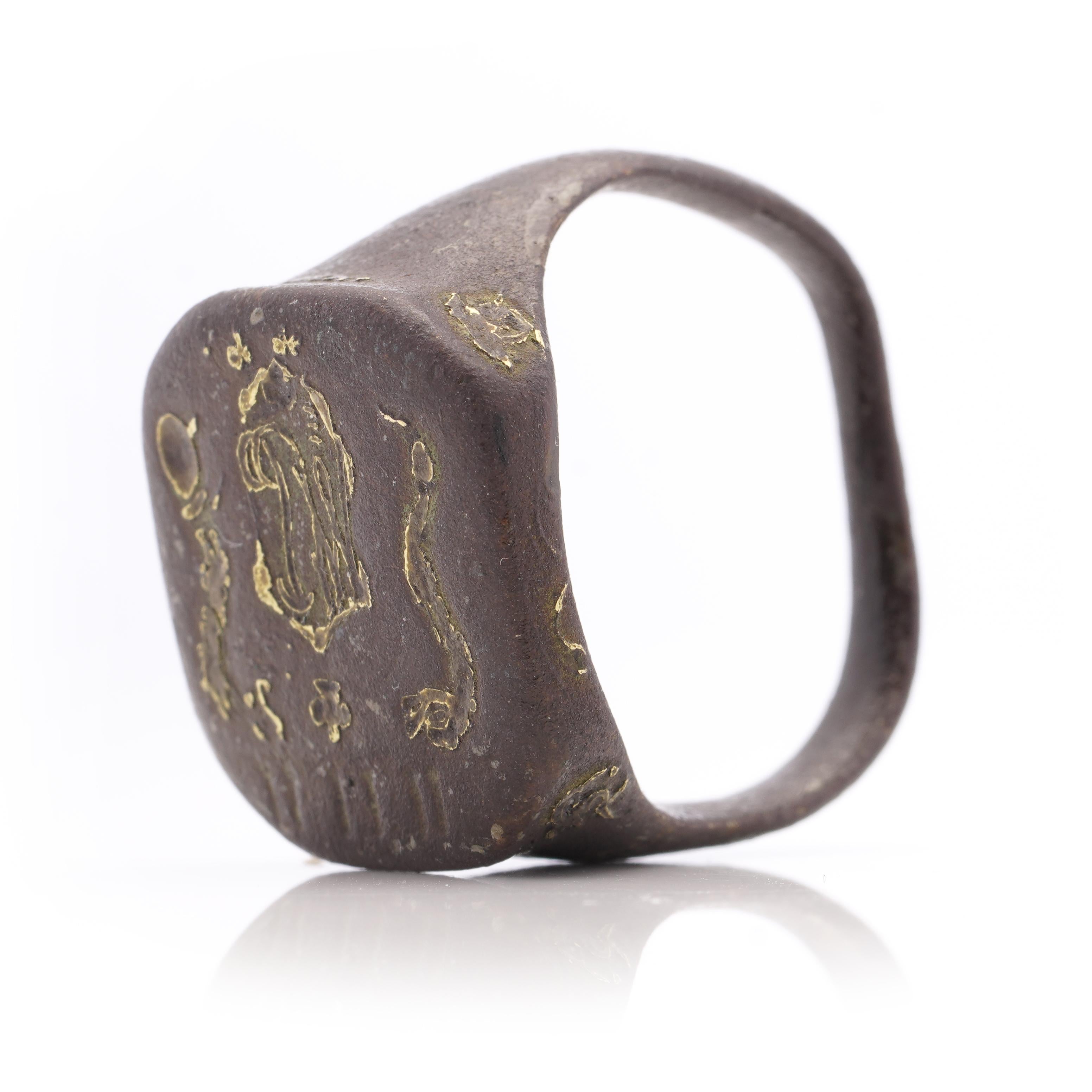 18th century 15kt. gold plated on copper signet ring For Sale at 1stDibs