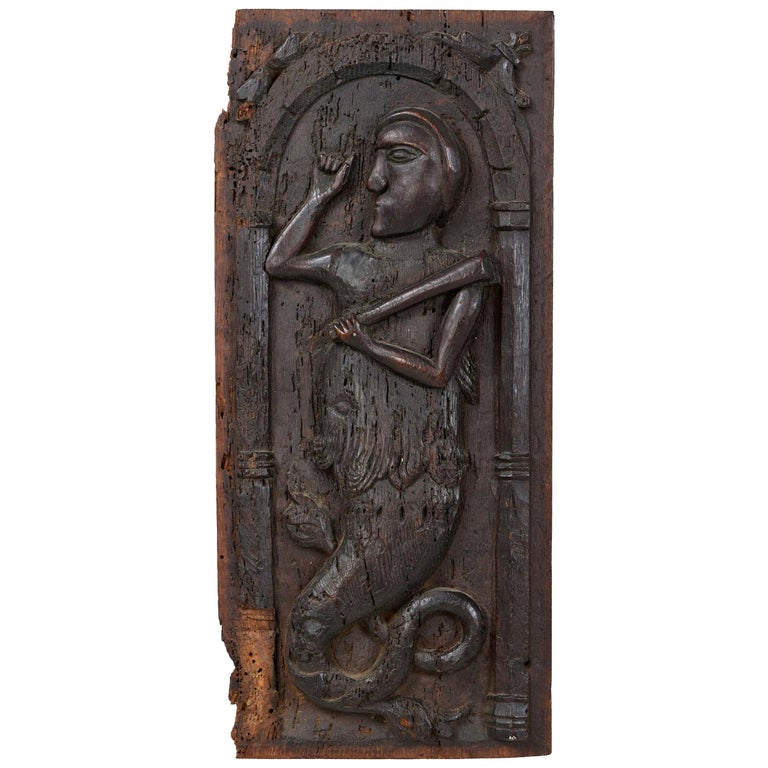 Medieval Aquatic Wildman or Merman Pagan Wood Carving at 1stDibs ...