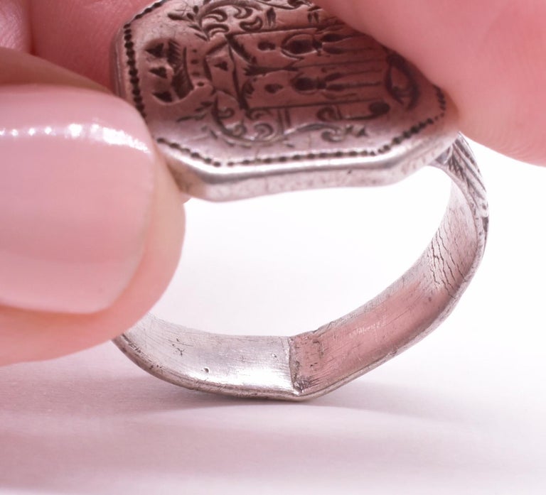 Medieval Heraldic Silver Pictorial Signet Ring For Sale at 1stDibs