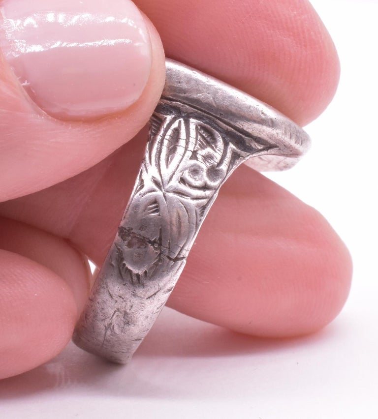 Medieval Heraldic Silver Pictorial Signet Ring For Sale at 1stDibs