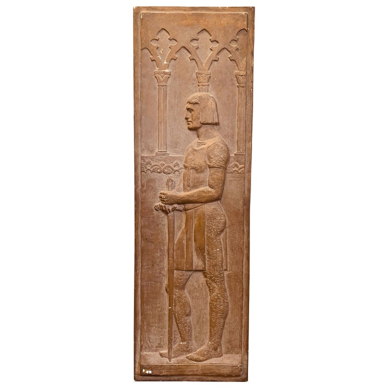 "Medieval Knight," Striking Art Deco Bas Relief Sculpture by Boston ...