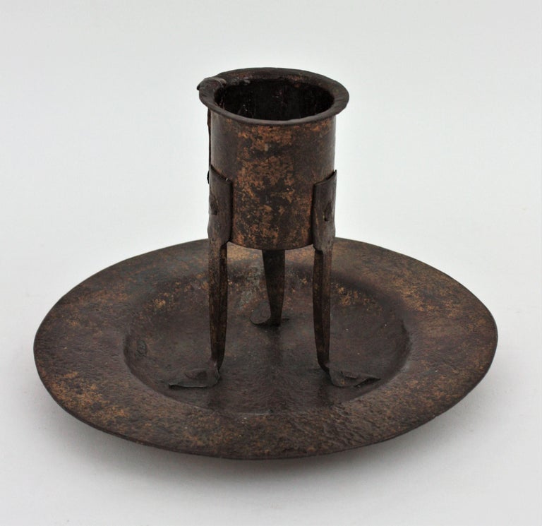 Medieval Parcel-Gilt Hand Forged Iron Candleholder, Spain, 16th Century ...