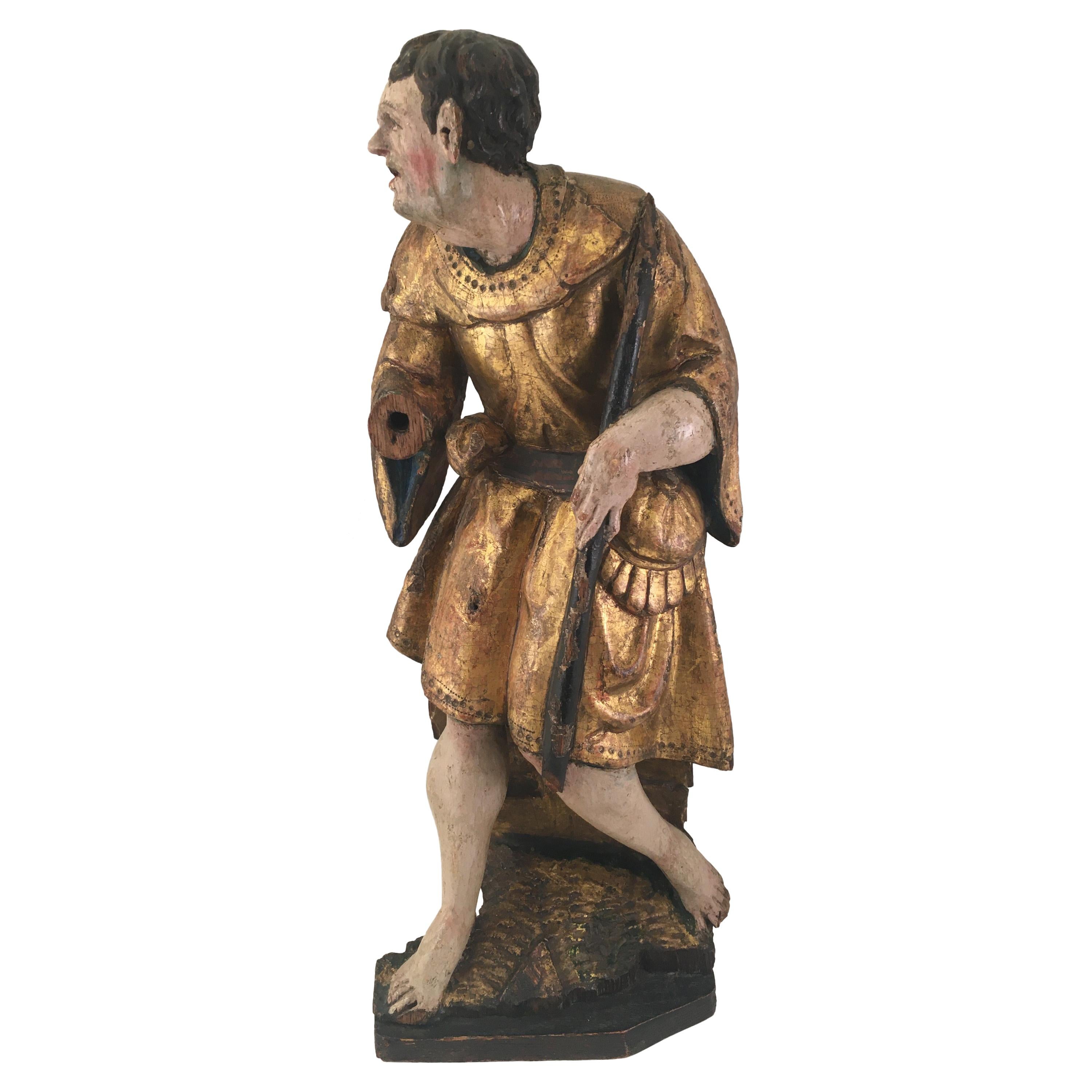 Medieval Sculpture of a Shepherd, Part of a 16th Century Retable Piece ...