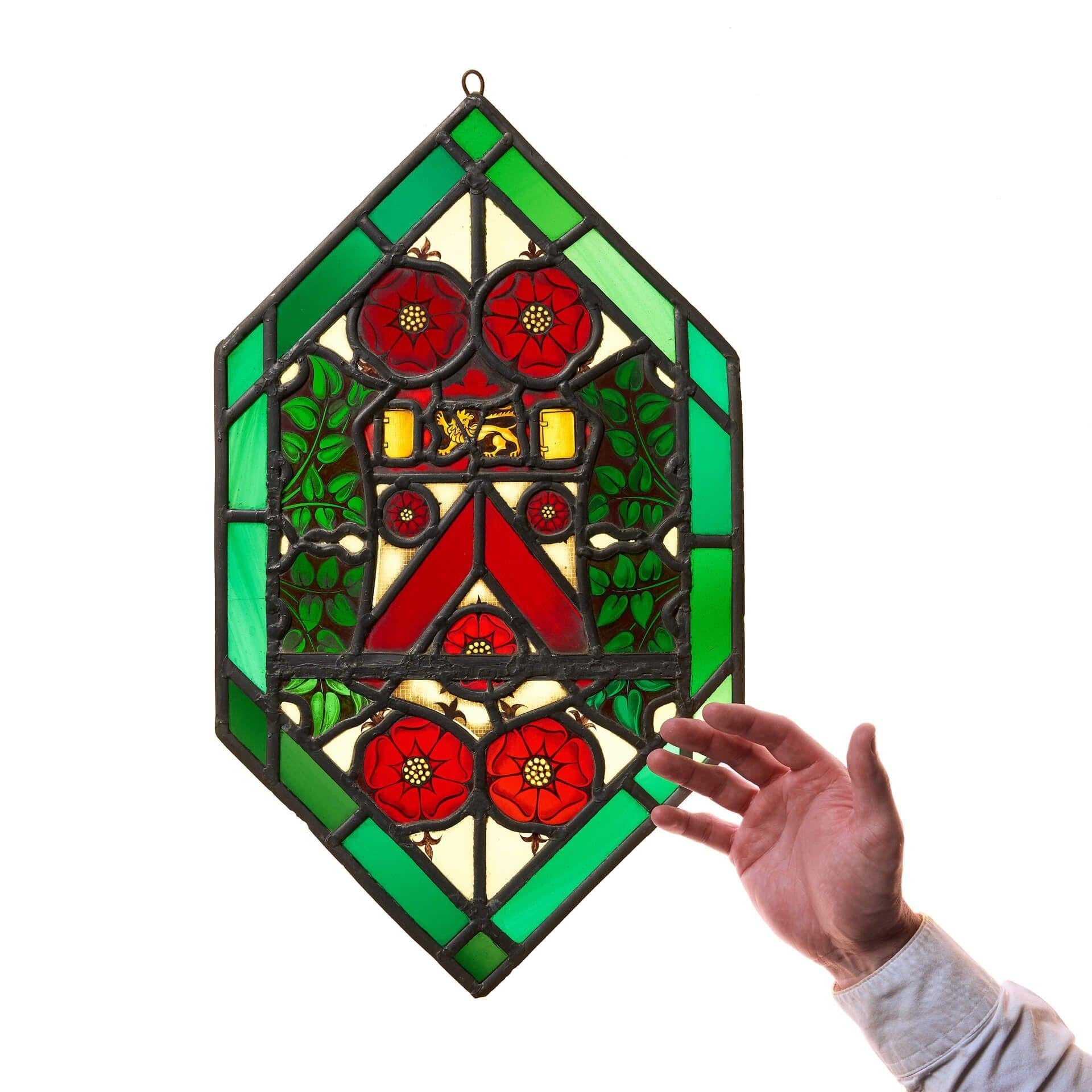 Medieval Style Diamond Shaped Stained Glass Panel For Sale at 1stDibs