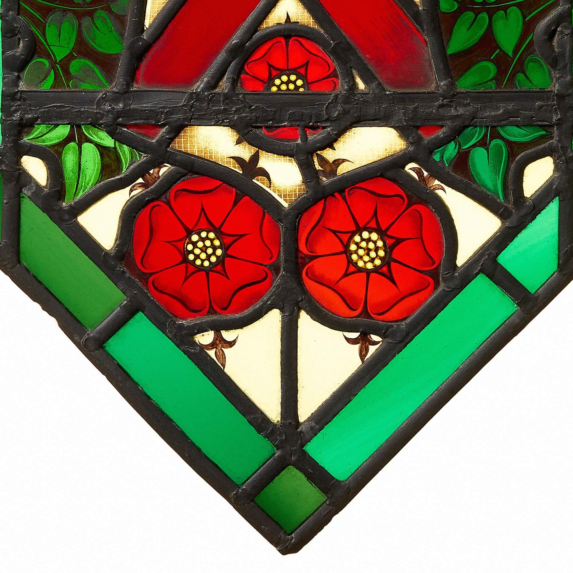 Medieval Style Diamond Shaped Stained Glass Panel For Sale at 1stDibs