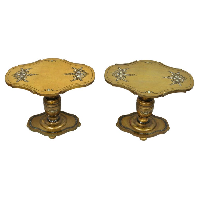 Mediterranean Gold Leaf Low Pedestal Side Tables Mother of Pearl Inlay ...