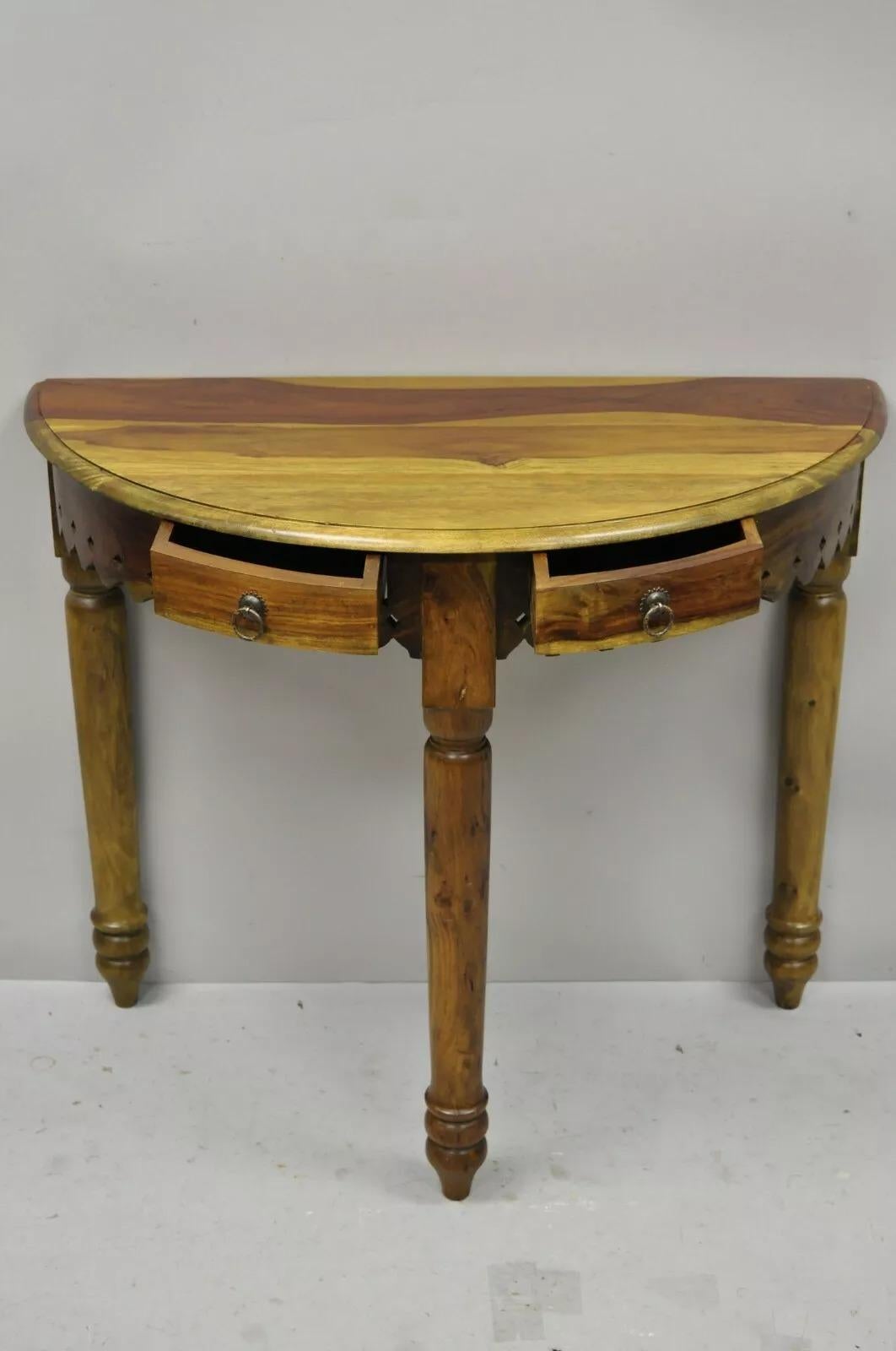 Mediterranean Spanish Style Half Round Gothic Demilune Teak Console ...