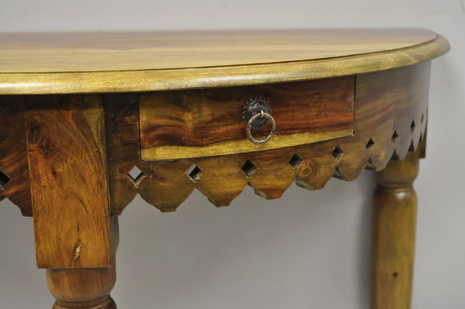Mediterranean Spanish Style Half Round Gothic Demilune Teak Console ...