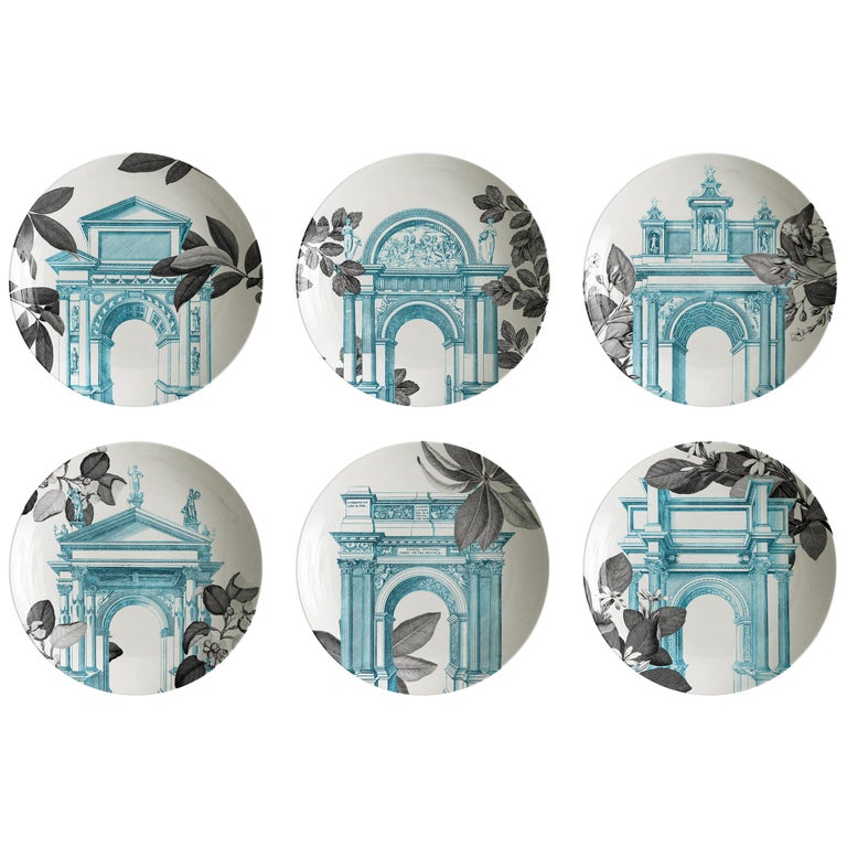 Mediterraneo, Six Contemporary Porcelain soup plates with Decorative ...