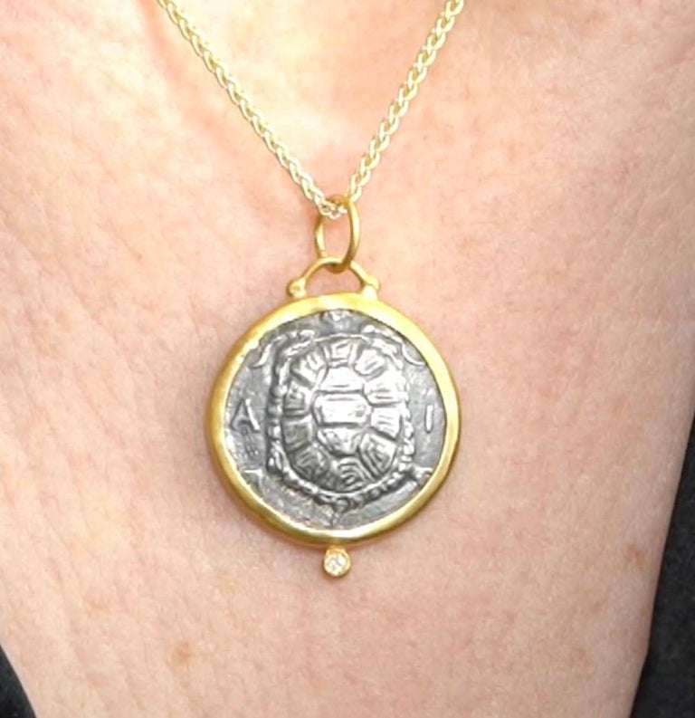 Medium, Ancient Turtle Coin Charm Amulet Pendant Necklace with Diamond ...