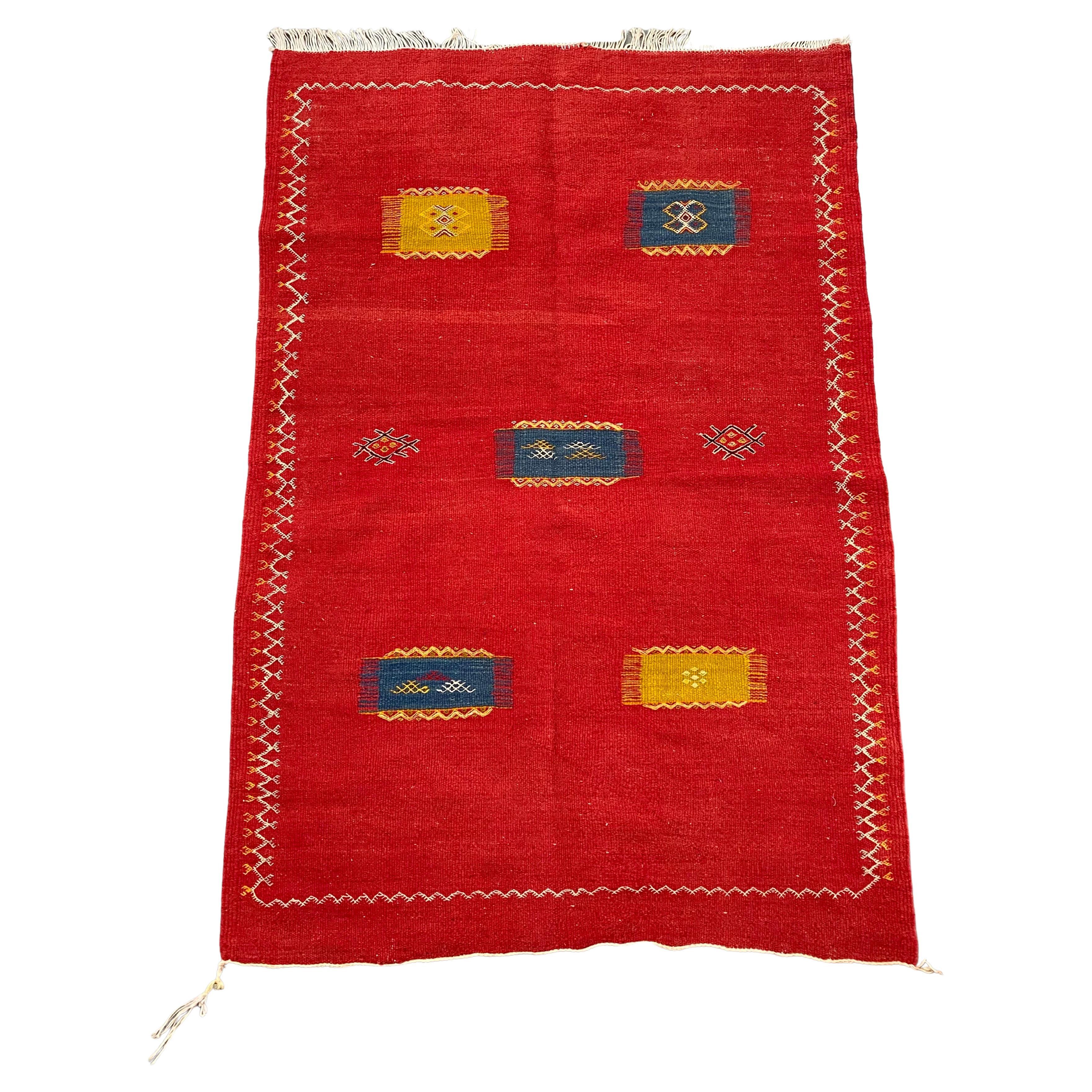 Medium Berber Rug - Tribal Handwoven Wool Organic Red Dye at 1stDibs