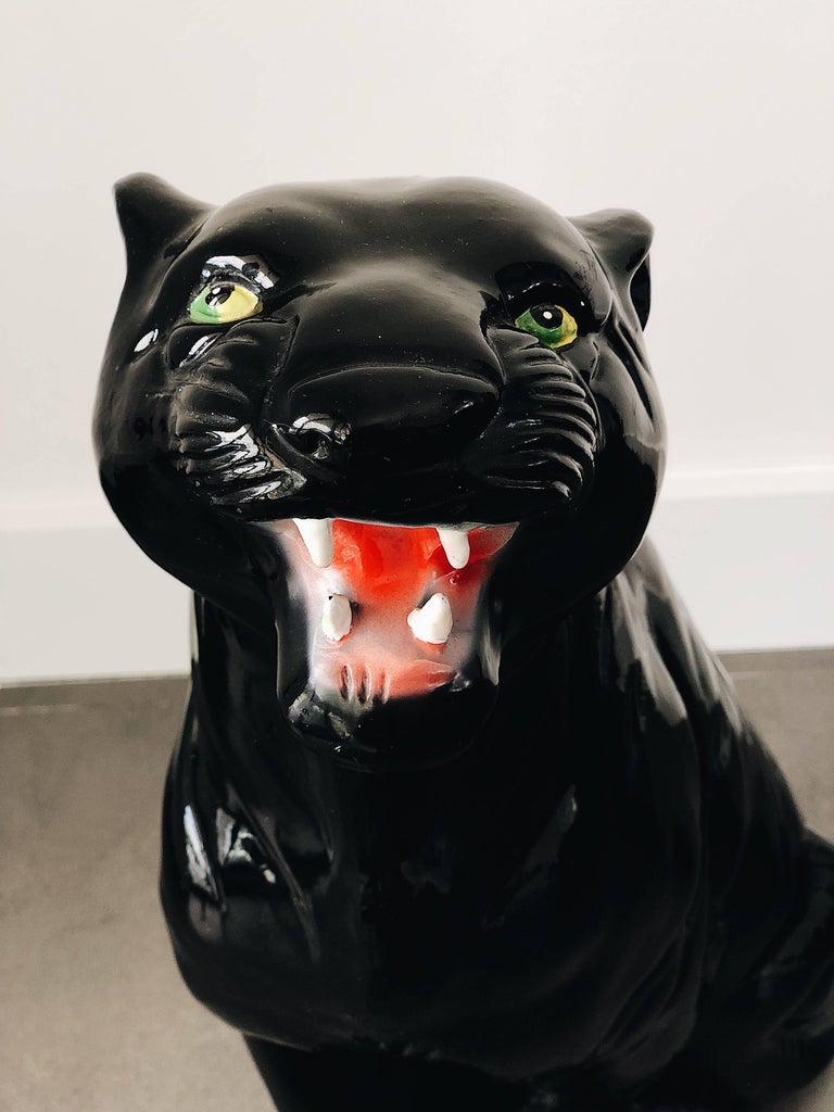 Medium Black Panther Ceramic Sculpture, Italy, 1960s at 1stDibs