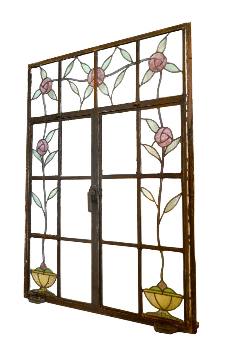 Medium Casement Window with Stained Glass Roses at 1stDibs