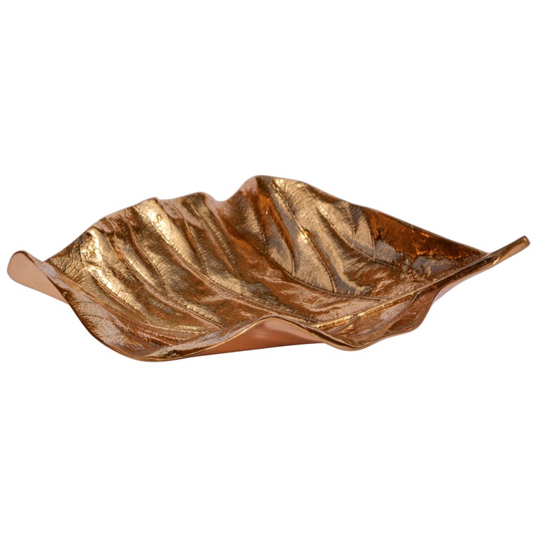 Medium Cast Bronze Leaf Decorative Object / Bowl, Medium For Sale at ...