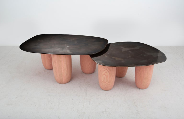 Medium Contemporary Steel and Oak Low Sumo Table by Vivian Carbonell ...