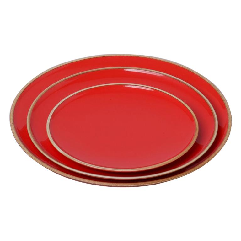 Large Coral Red Glazed Porcelain Hermit Plate with Rustic Rim For Sale ...